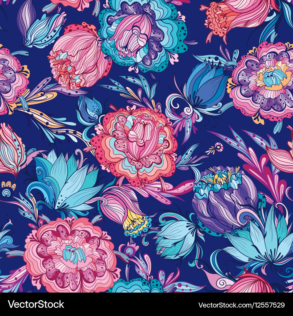 Indigo Floral Seamless Pattern Royalty Free Vector Image