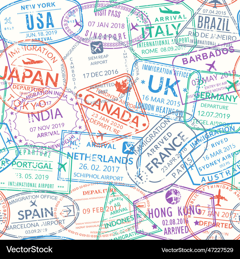 Passport stamp seamless pattern or background Vector Image