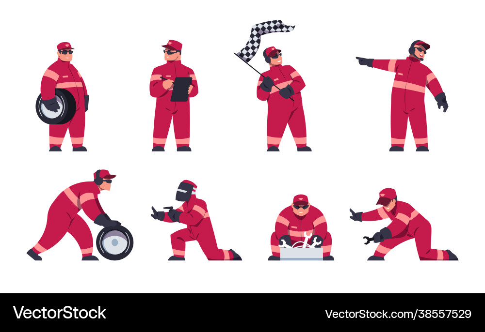 Racing engineers race car team pit stop workers Vector Image