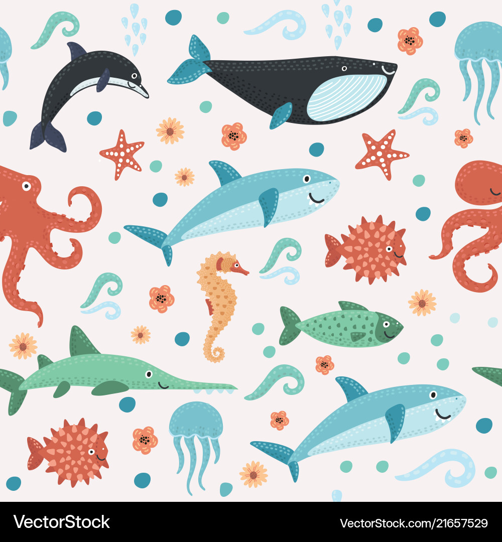 Seamless pattern with colorful sea creatures Vector Image