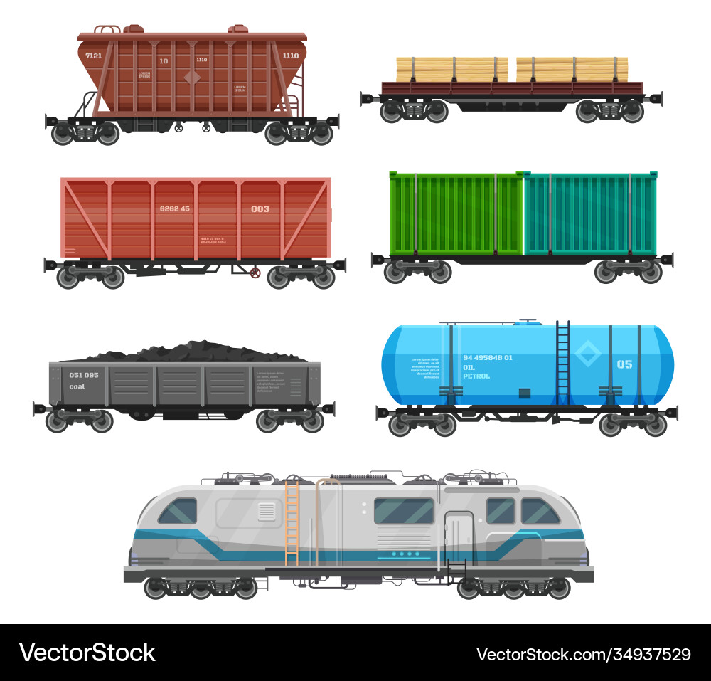 Train freight wagons cargo box car containers Vector Image