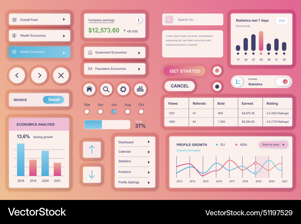 User interface elements set for finance mobile Vector Image