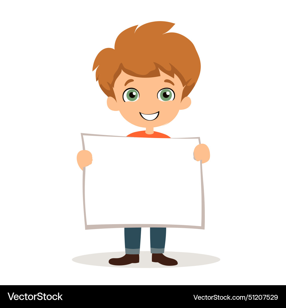 Young cartoon boy holding blank sign smiling Vector Image