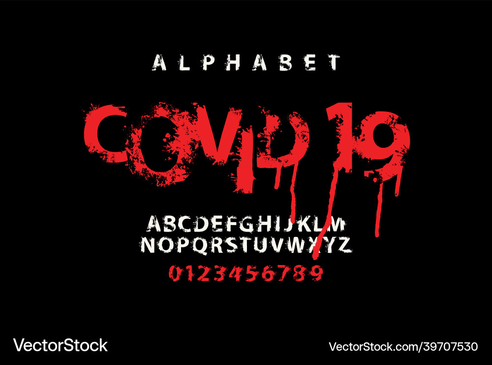 Lettering covid19 19 und Alphabet Buchstaben mit Vektorbild