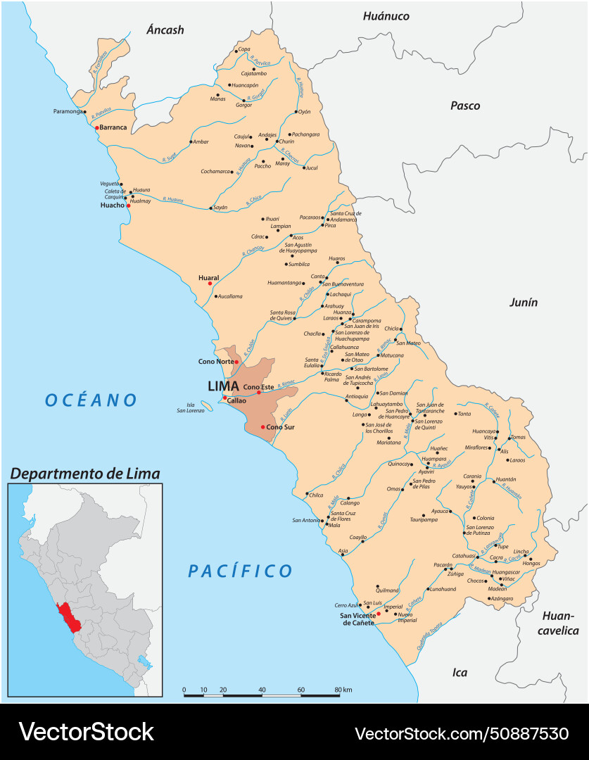 Map of the peruvian region lima Royalty Free Vector Image