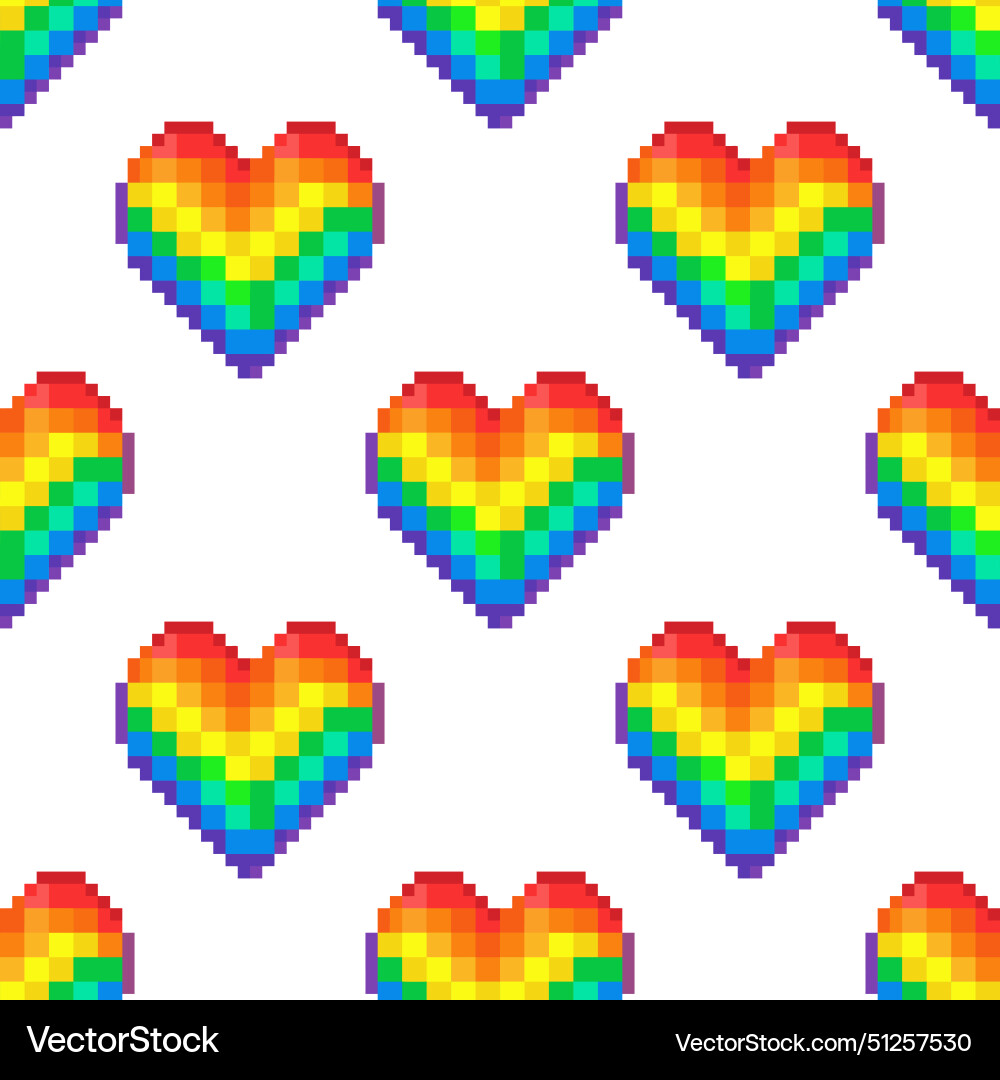 Pixel rainbow hearts seamless pattern Royalty Free Vector