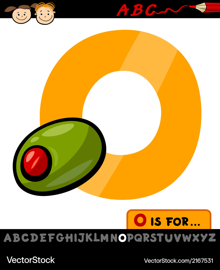 Letter o with olive cartoon Royalty Free Vector Image