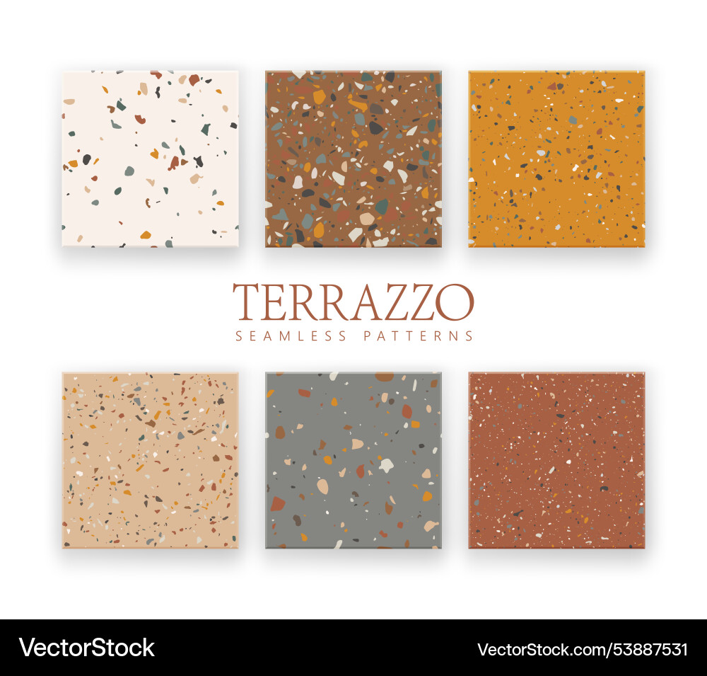 Seamless terrazzo patterns in earth tones Vector Image
