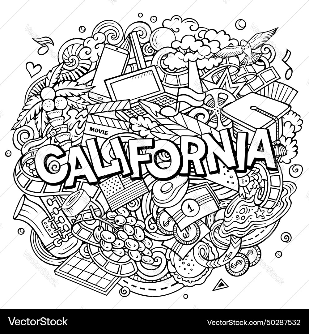 California hand drawn cartoon doodle funny usa Vector Image