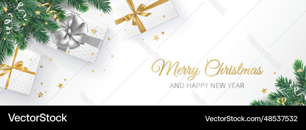 Christmas banner with decorated fir tree branches Vector Image