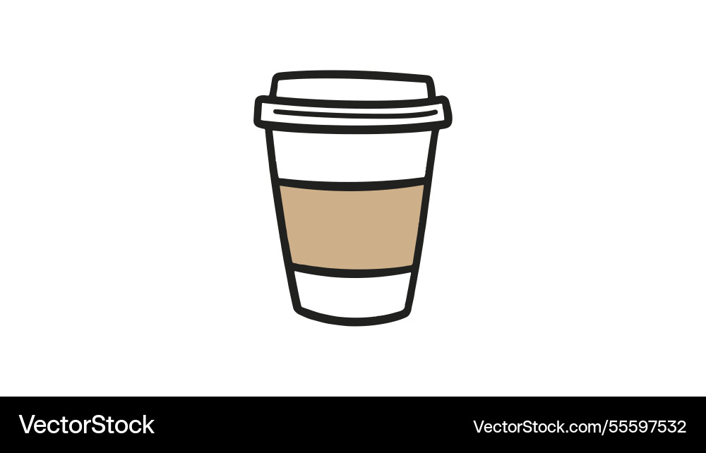 Takeaway coffee cup with lid brown sleeve Vector Image