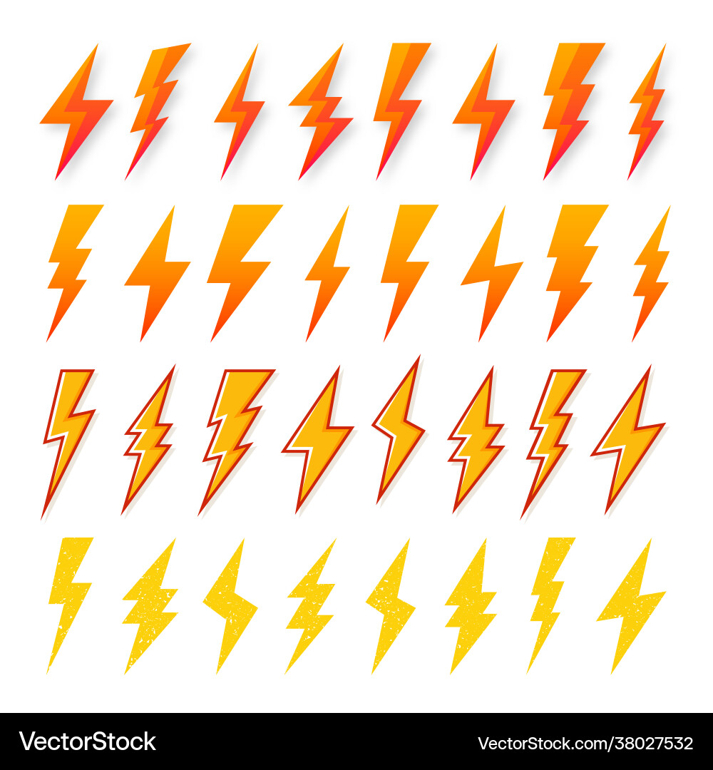 Yellow and orange lightning bolt icons isolated Vector Image