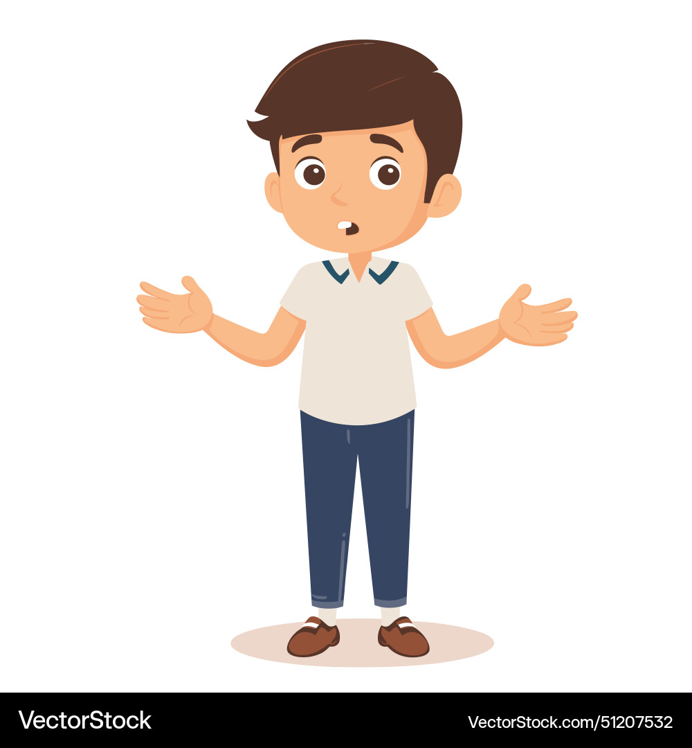 Young boy confused gesturing unsure wearing Vector Image