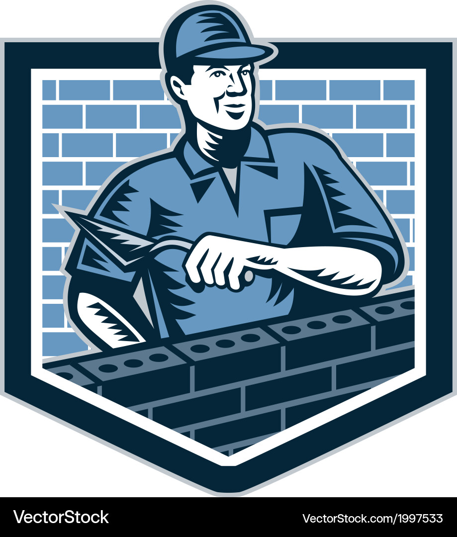 Brick layer mason masonry worker retro Royalty Free Vector