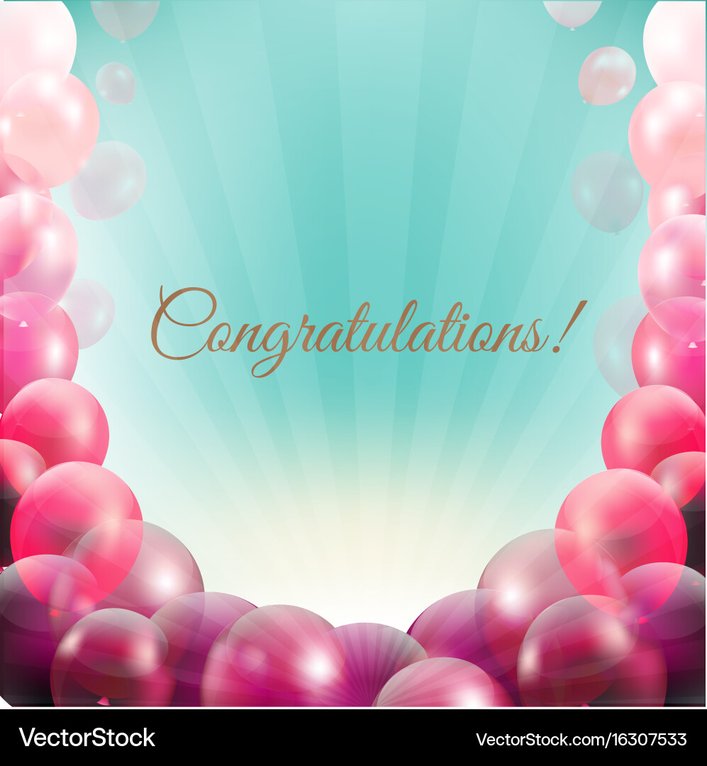 Congratulations card with pink balloons frame Vector Image