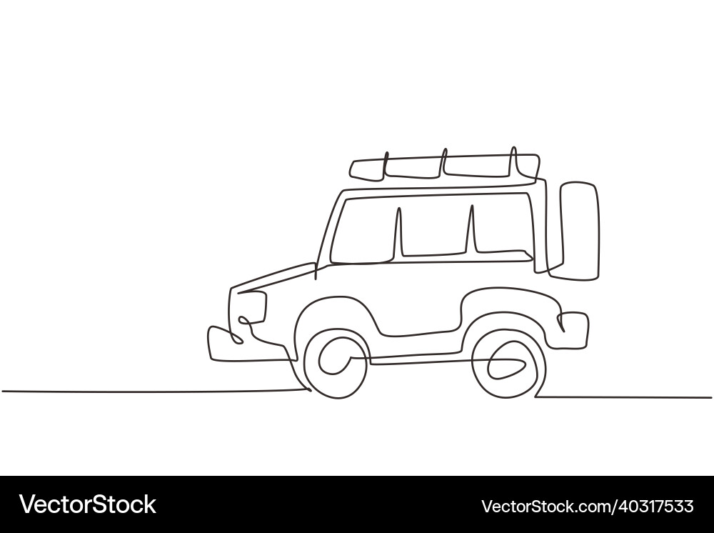 Continuous one line drawing car off road cartoon Vector Image