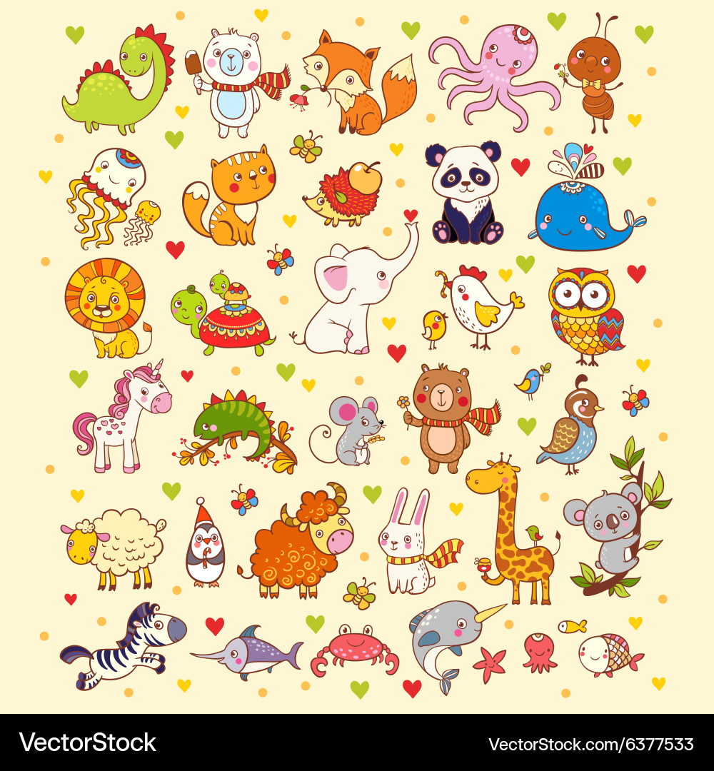 Cute set of animals Royalty Free Vector Image - VectorStock