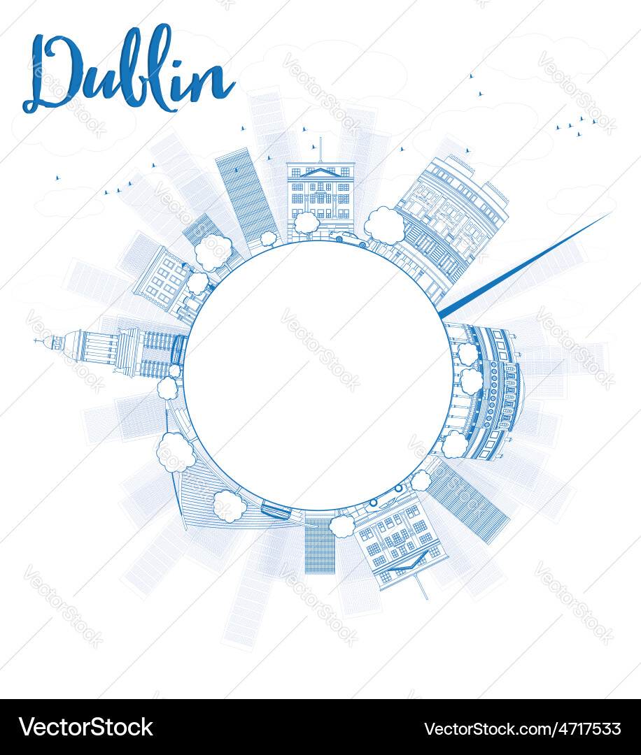 Outline dublin skyline with blue buildings Vector Image