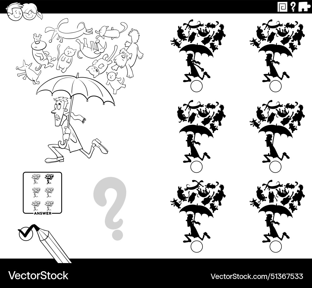 Shadow game with cartoon raining cats and dogs Vector Image