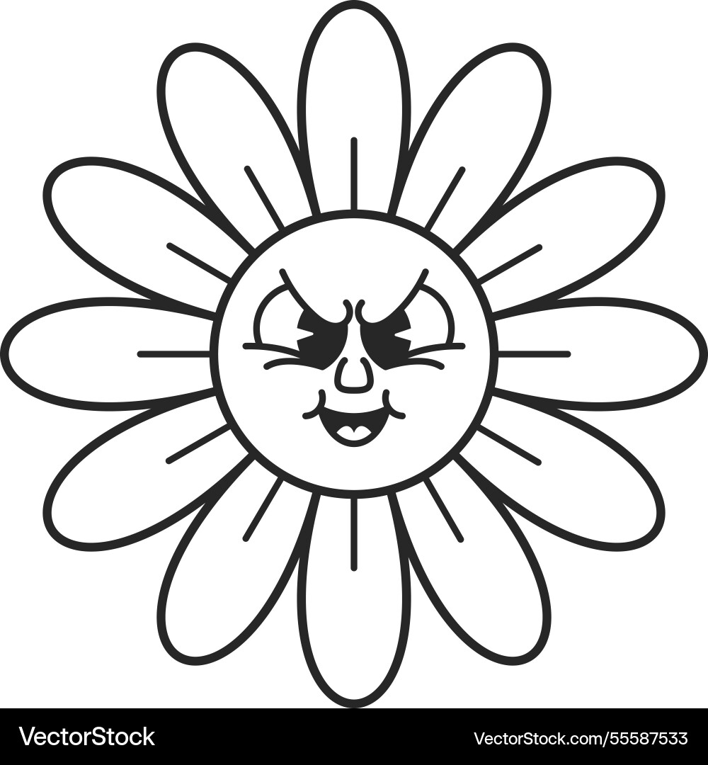 Sly black-and-white daisy flower emoticon Vector Image