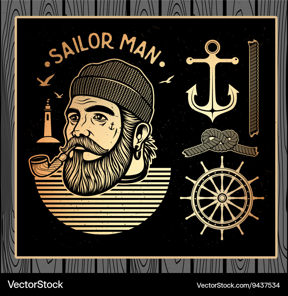 Bearded Sailor with Pipe Royalty Free Vector Image