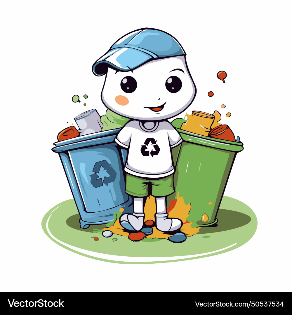 Cartoon boy throwing garbage in the trash can Vector Image