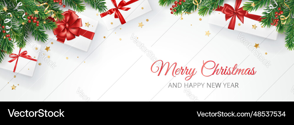 Christmas banner with decorated fir tree branches Vector Image