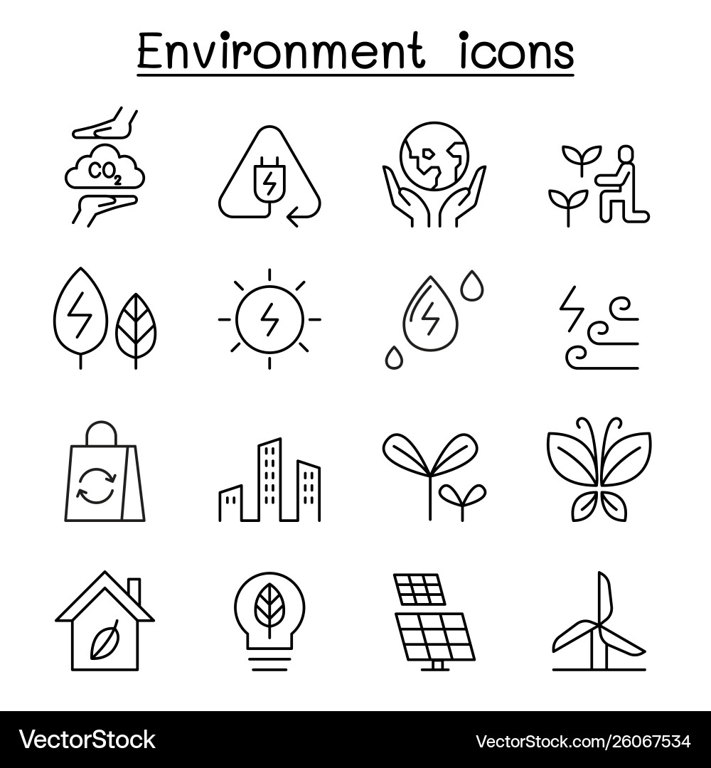 Environment ecology icon set in thin line style Vector Image