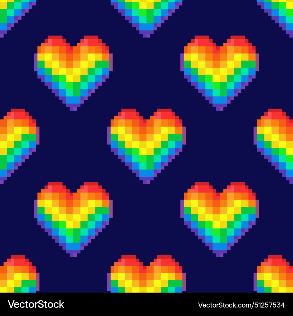 Pixel rainbow hearts seamless pattern Royalty Free Vector