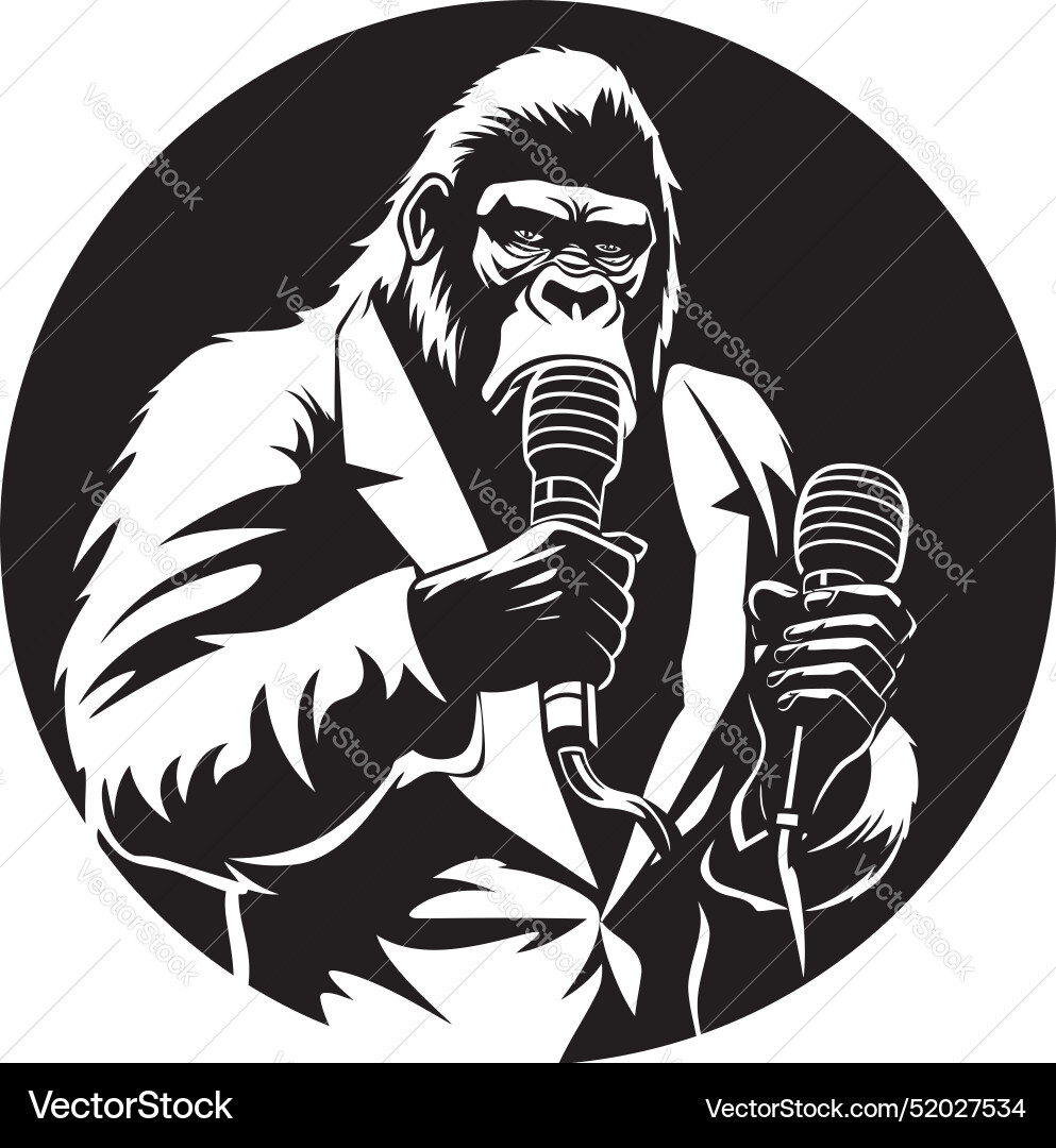 Roar and record microphone badge groove grunt Vector Image