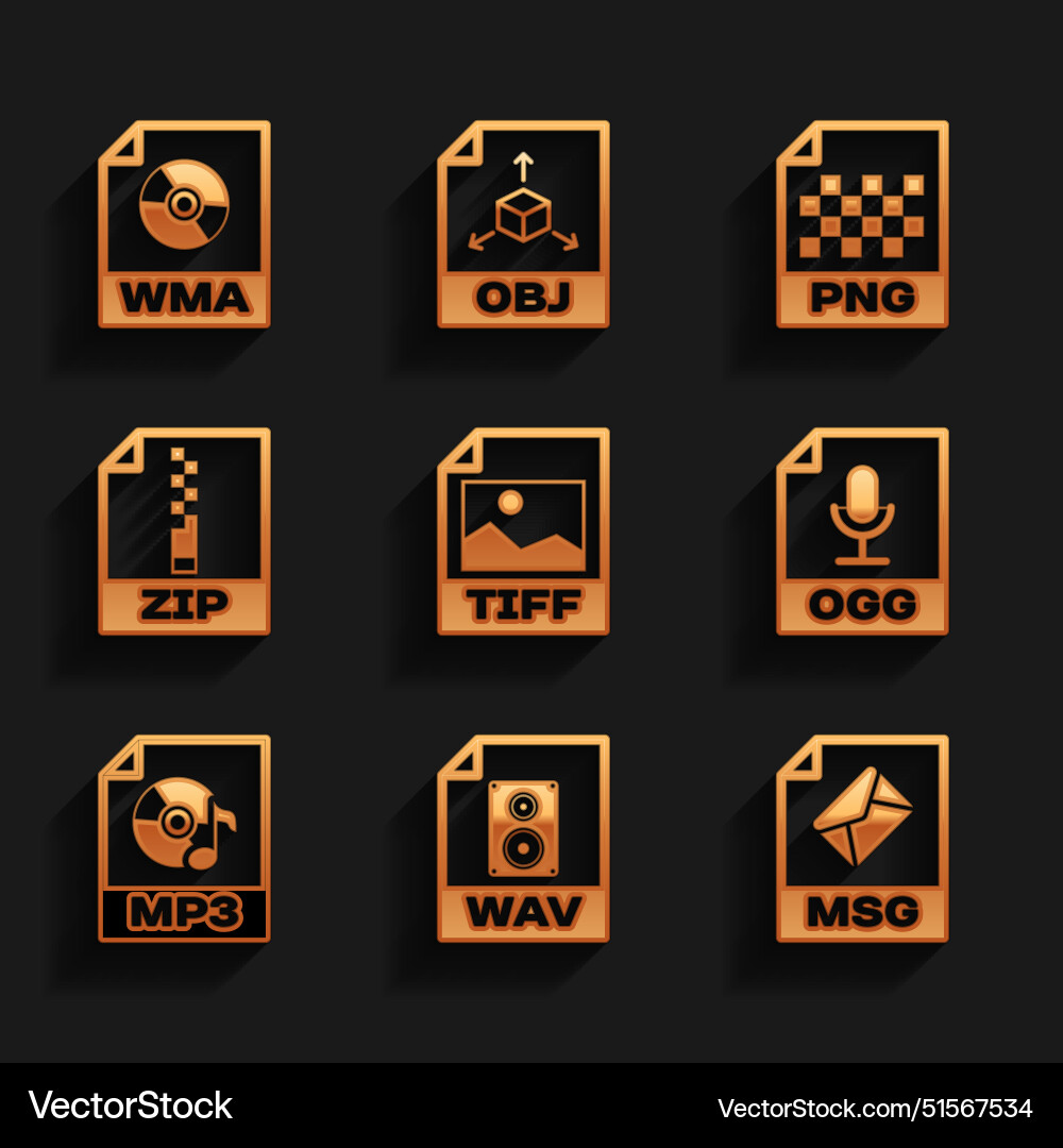 Set tiff file document wav msg ogg mp3 and zip Vector Image Set tiff file document wav msg ogg mp3 and zip Vector Image