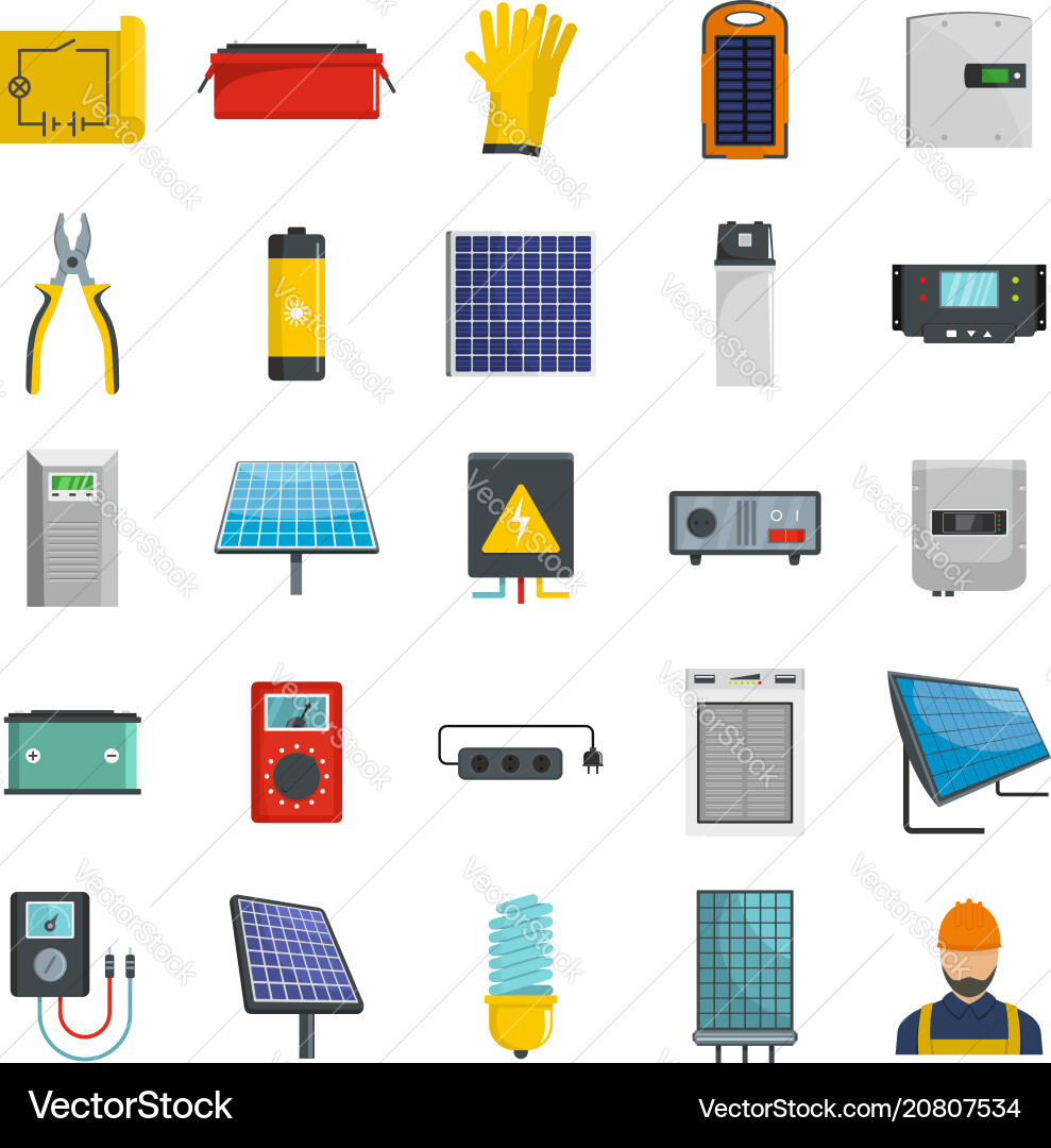 Solar energy equipment icons set isolated Vector Image