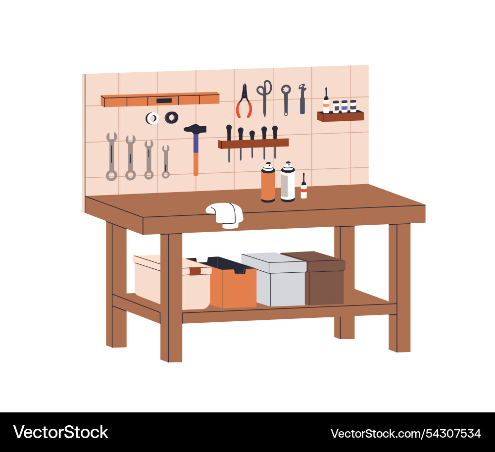 Workbench in workshop with repair tools work Vector Image