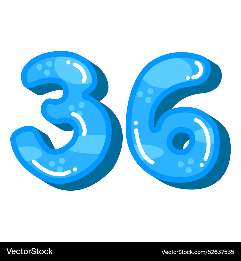Blue color number 36 thirty six image Royalty Free Vector