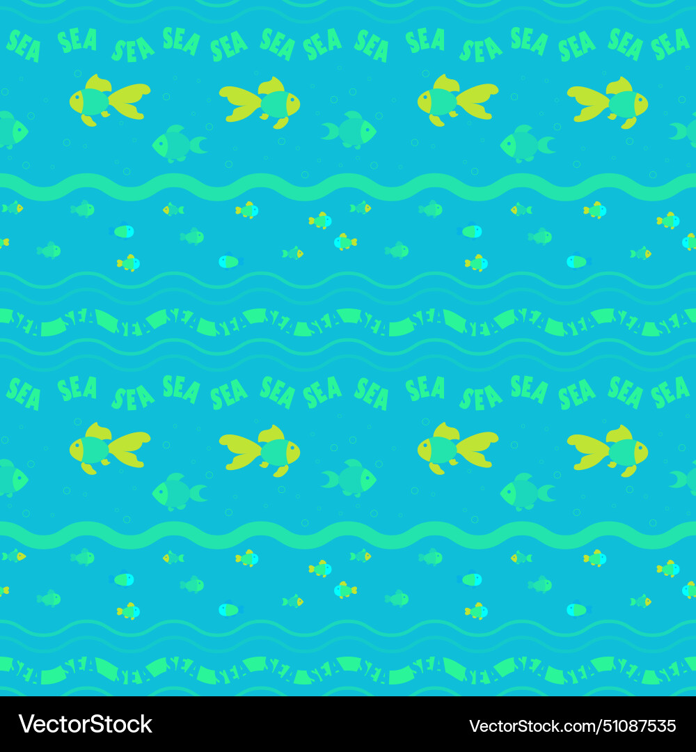Blue seamless marine pattern with fish turquoise Vector Image