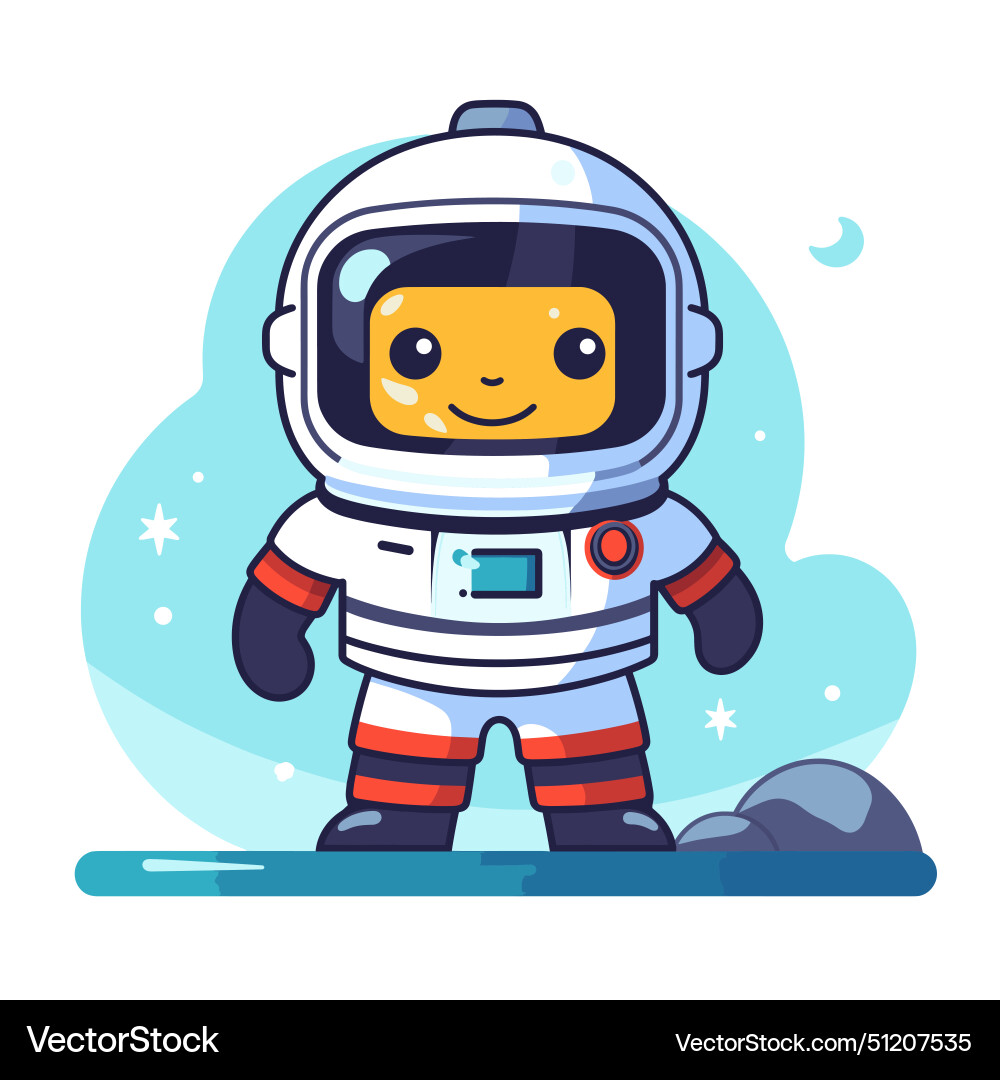 Cute cartoon astronaut character standing moon Vector Image