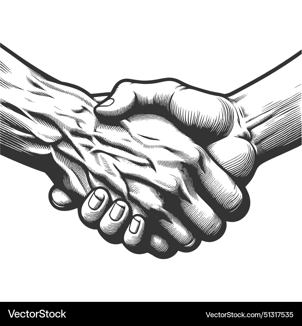 Handshake engraving sketch Royalty Free Vector Image