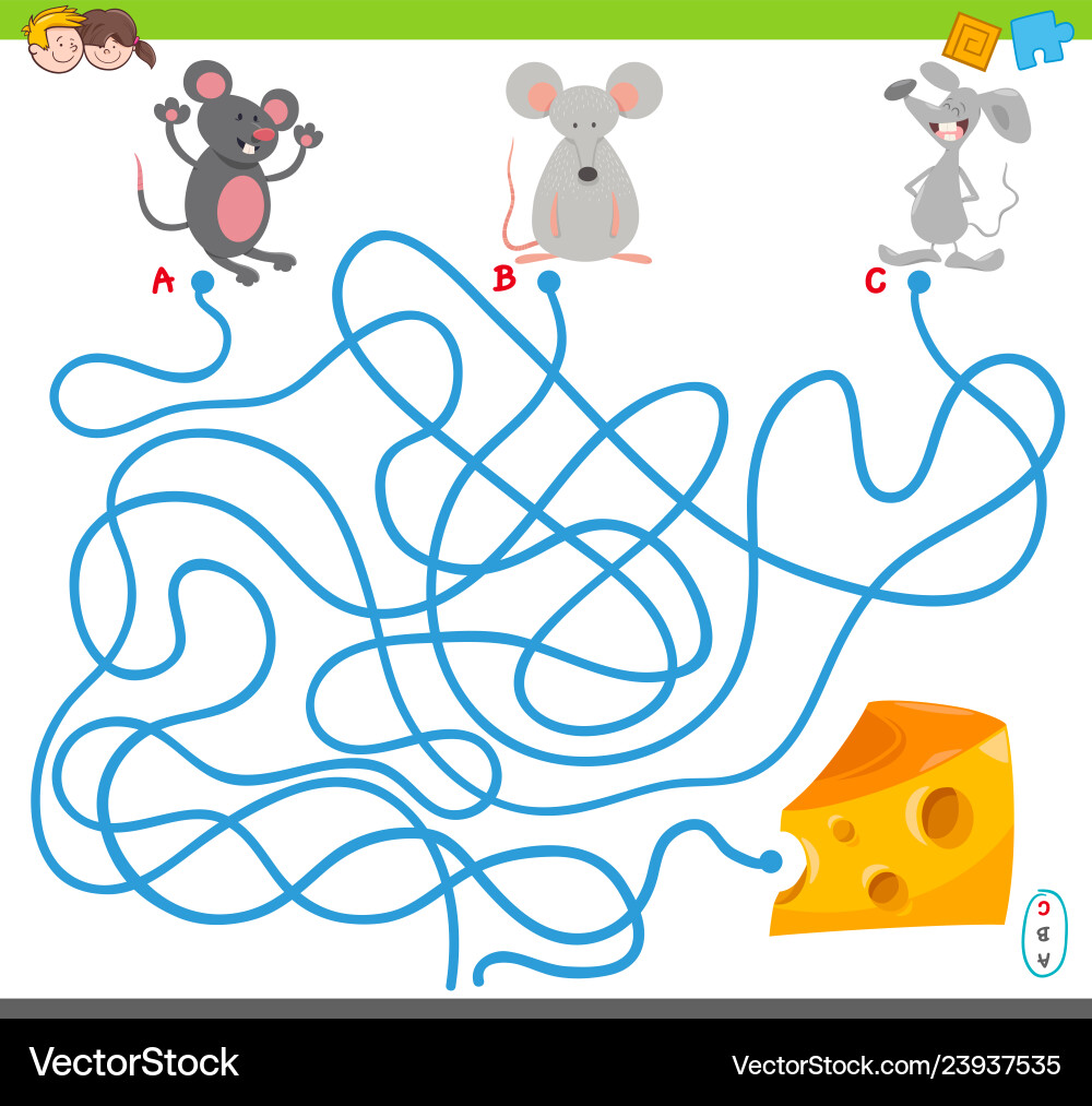 Maze game with mice and cheese Royalty Free Vector Image