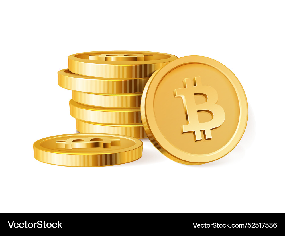 Bitcoin stack golden btc cryptocurrency 3d Vector Image