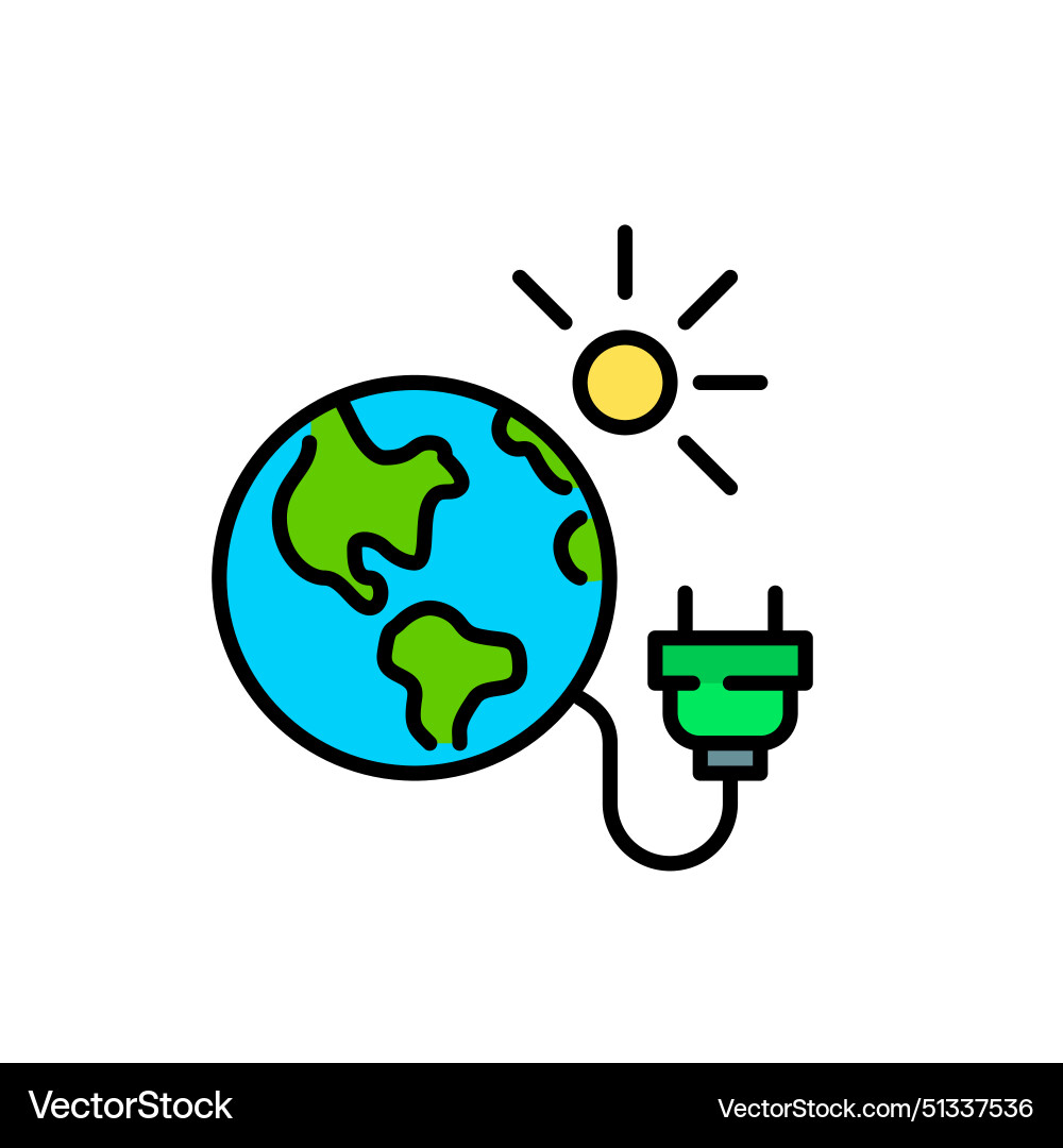 Global sustainability earth sun and green plug Vector Image
