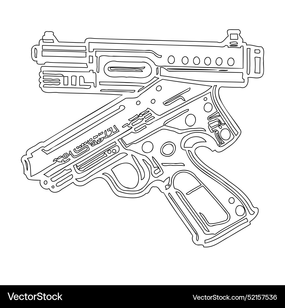 Gun galaxy outline sketch Royalty Free Vector Image