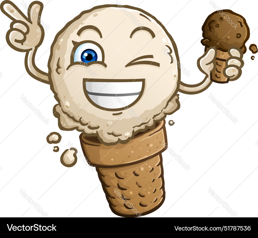 Ice cream cone cartoon mascot pointing and winking