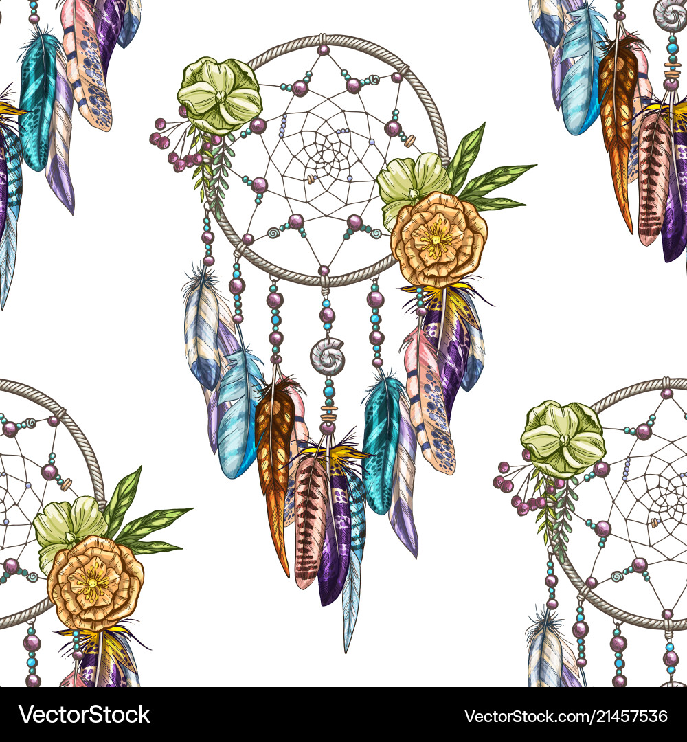 Seamless pattern with dream catcher isolated Vector Image