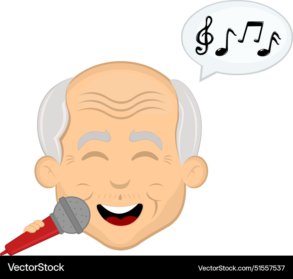 Face old man grandfather singing microphone Vector Image