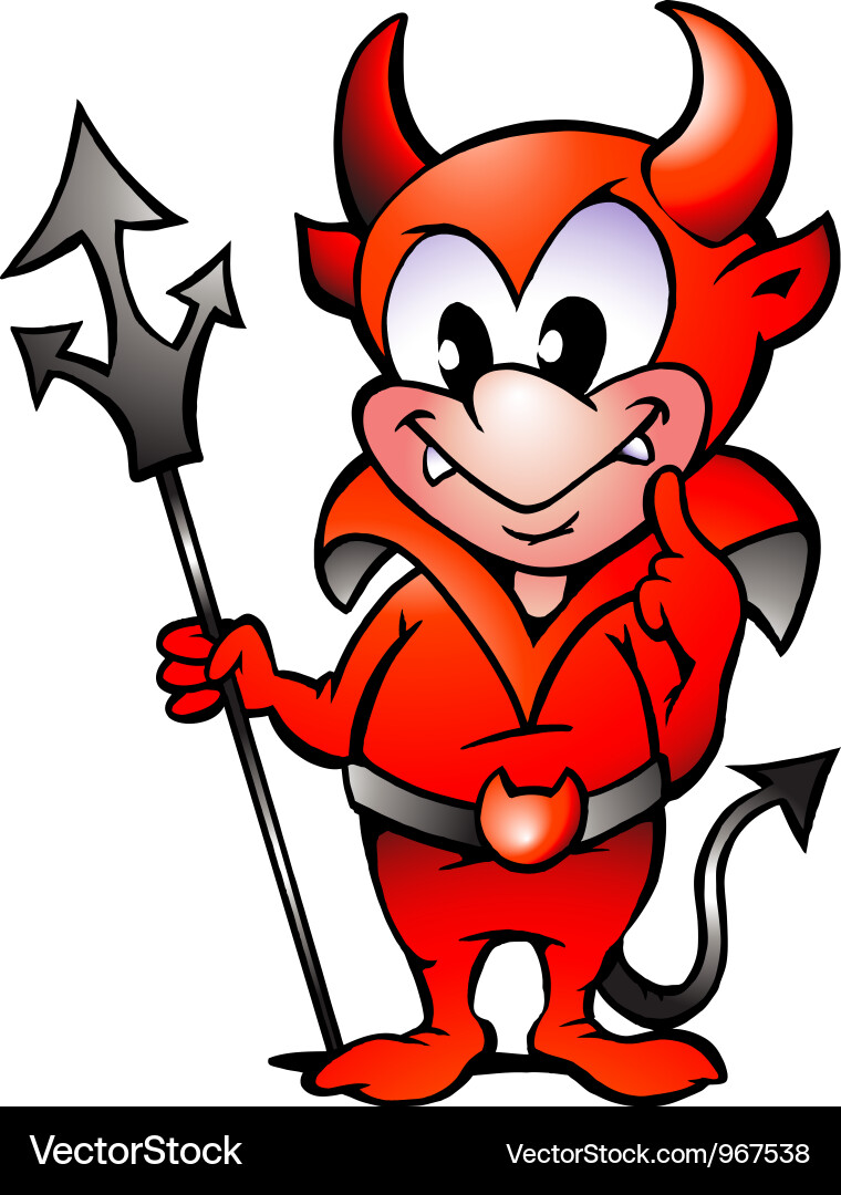 Hand-drawn of an little red devil boy Royalty Free Vector