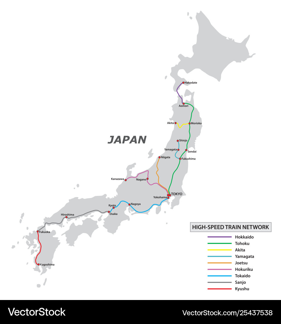Karte Hochgeschwindigkeitszugnetz in Japan Vektorbild