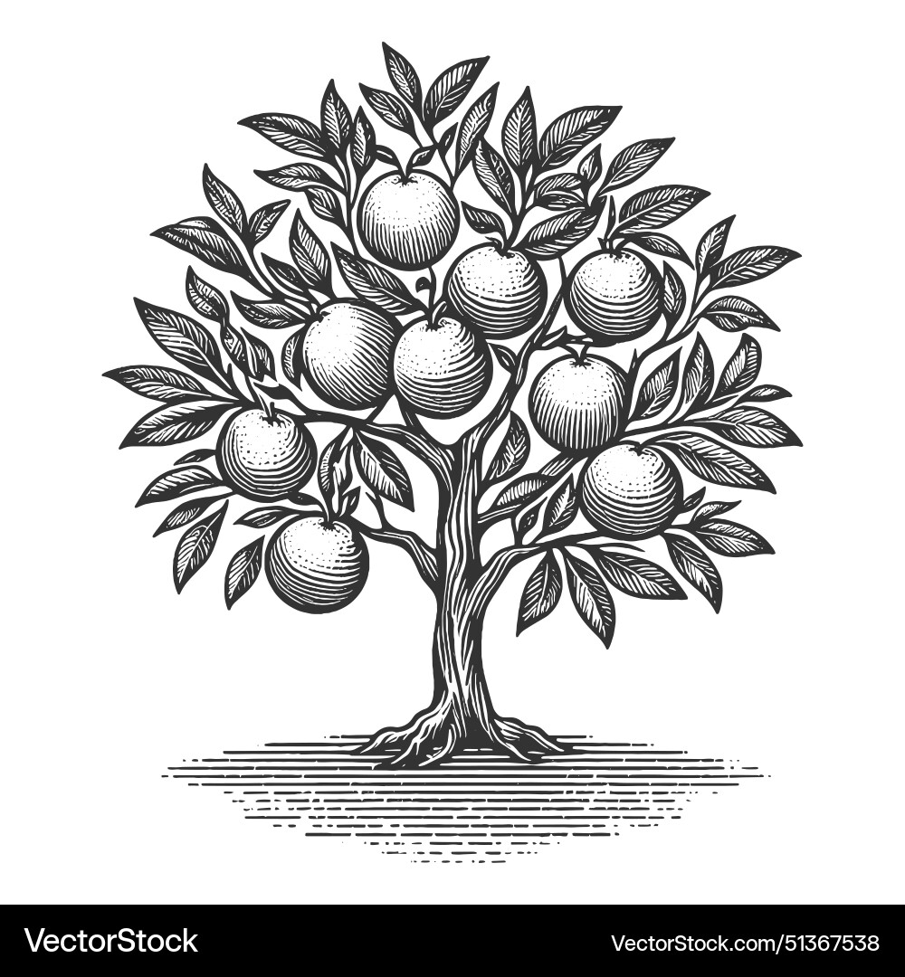 Orange Tree Sketch Fruit Tree With Roots Vector Art, Icons, And