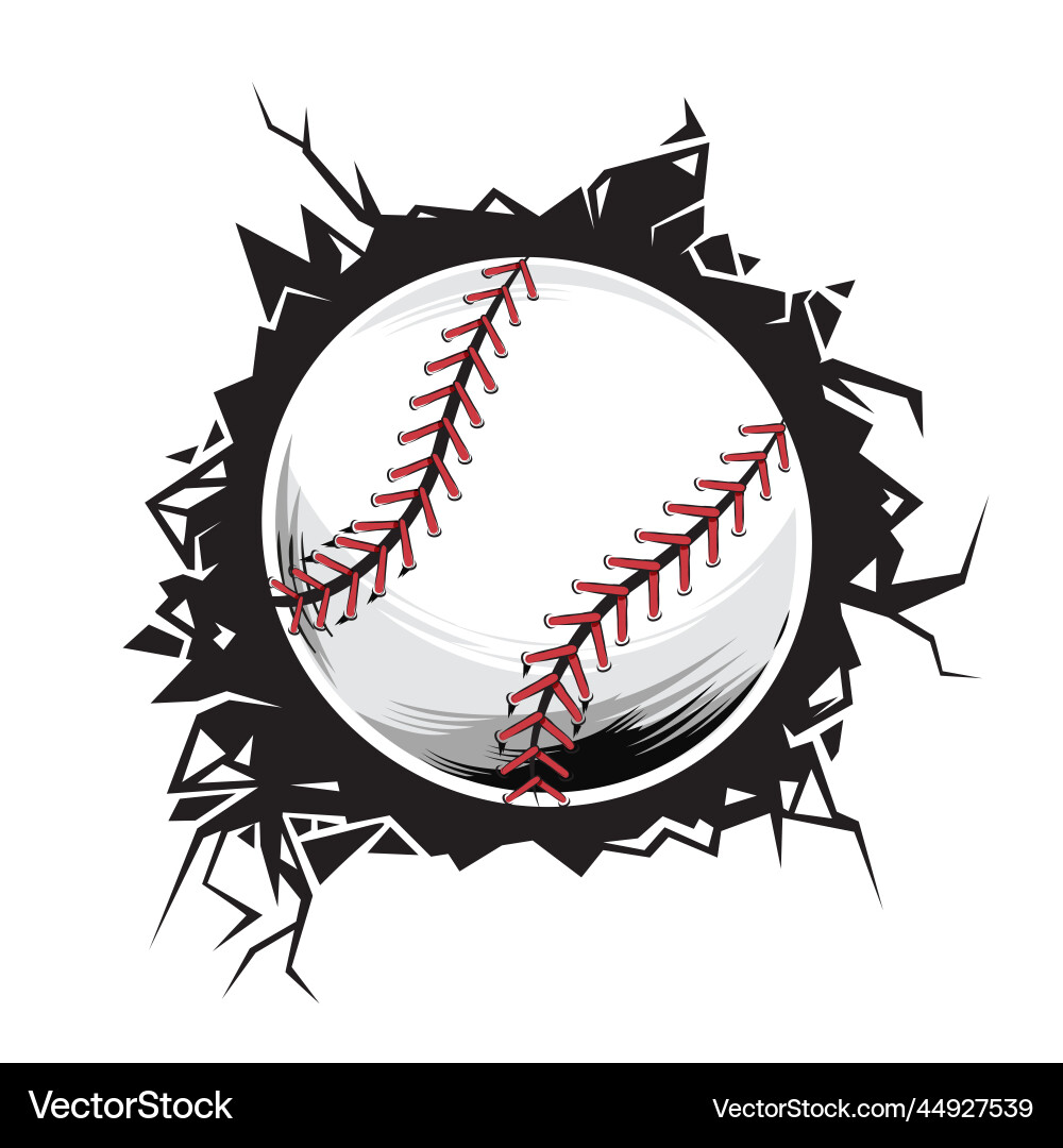 Baseball cracked wall club graphic Royalty Free Vector Image