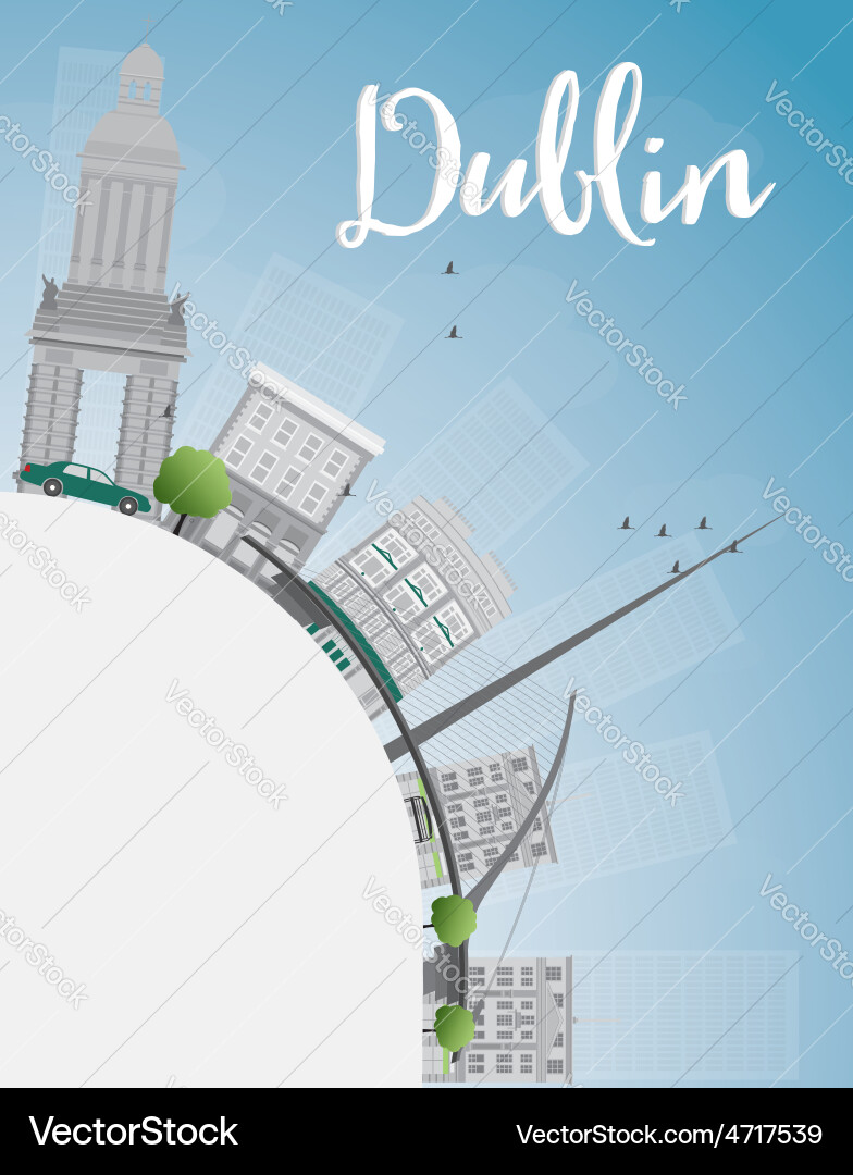 Dublin skyline with grey buildings Royalty Free Vector Image