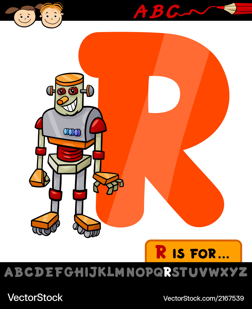 Letter r with robot cartoon Royalty Free Vector Image